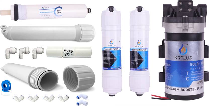 KRPLUS 100 GPD RO Booster Pump, Inline Filter, 100 GPD Membrane with Housing RO Service Solid ...