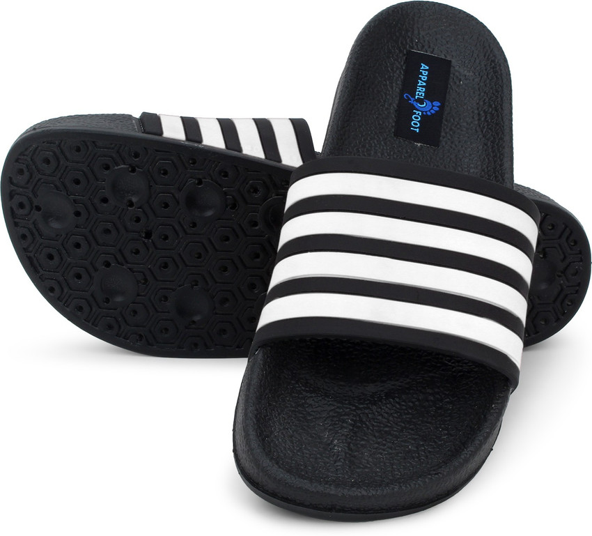 Black Striped Sliders For Men, 45% OFF