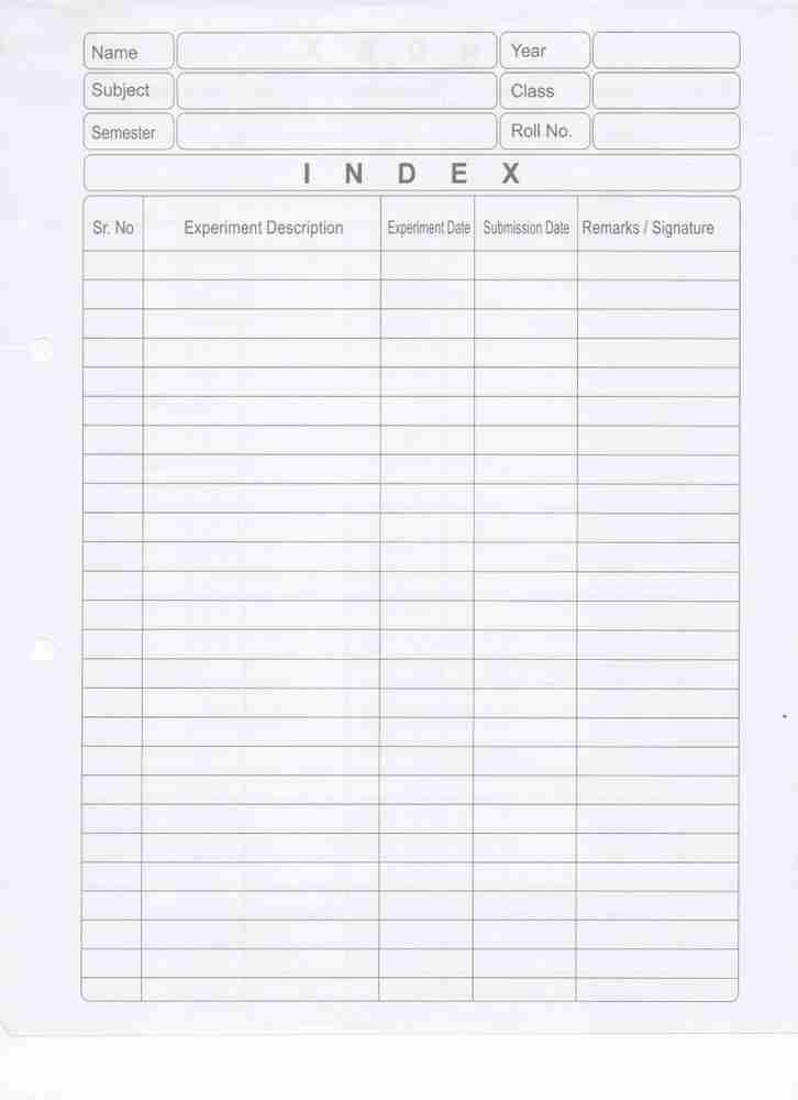 Classmate Blank Index Page