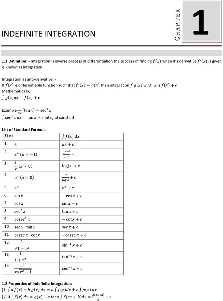 Integral Formula Sheet