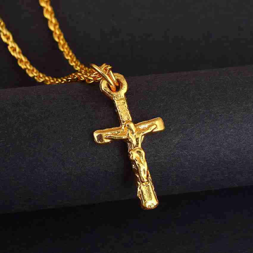 14k Yellow Gold Big Jesus Cross Pendant With Long Chain, 52% OFF