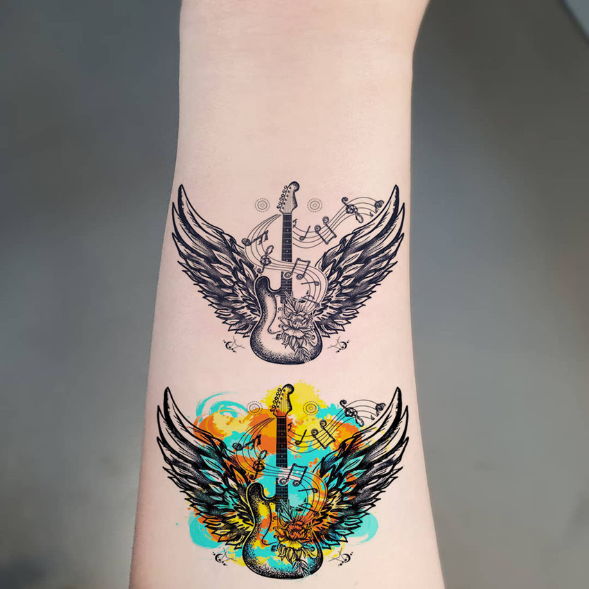 Guitar With Wings Tattoo Designs For Men