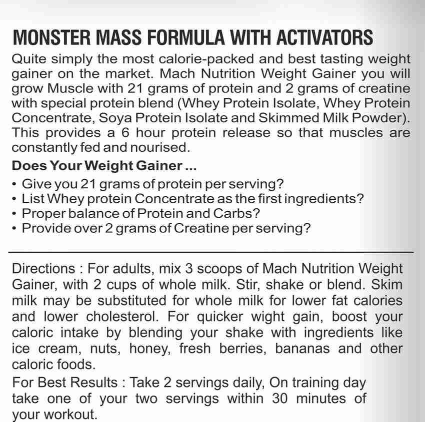 Monster Mass Nutrition Information