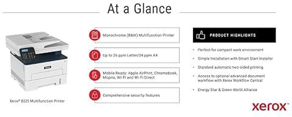 Xerox B225,Wireless, Print,Copy,Scan, 50-Sheet ADF,Hi-Speed USB 2.0 ...