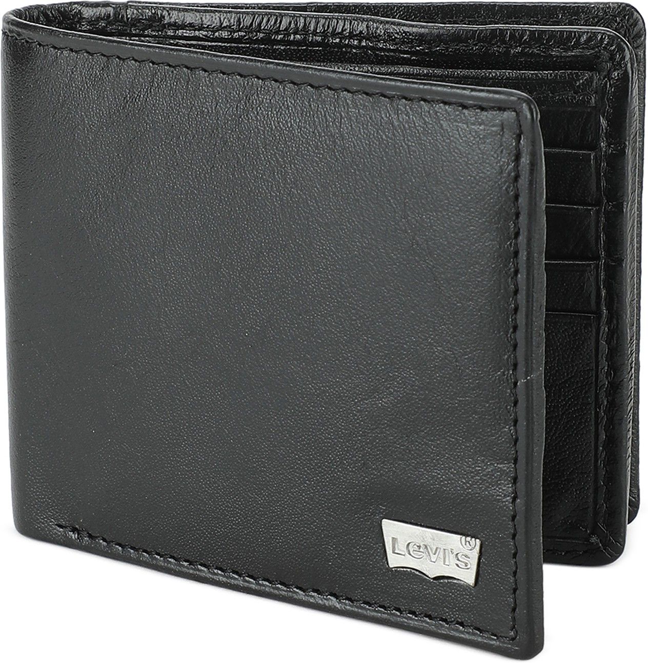 LEVI'S Men Black Genuine Leather Wallet - Regular Size (8 Card Slots ...