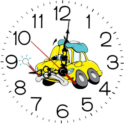 23% OFF on Ellicon B82 Funny Cartoon Car Analog Wall Clock White on ...